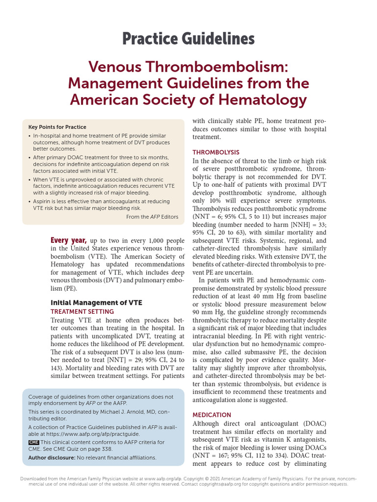 2021 - ASH - VTE Management Guidelines | PDF | Medical Specialties ...