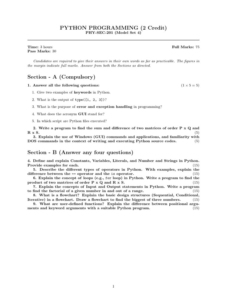 Python Programming Exam Guide | PDF