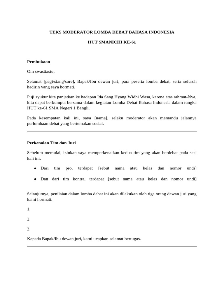 Moderator Lomba Debat HUT SMANICHI 61 | PDF