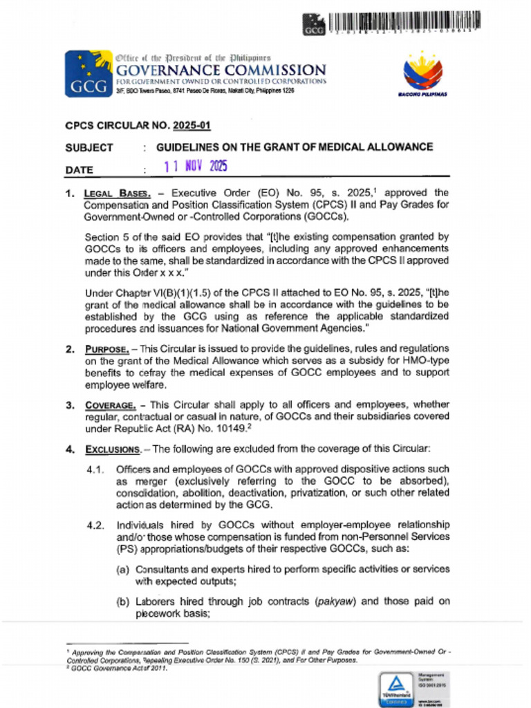 CPCS 2 Medical Allowance Circular | PDF