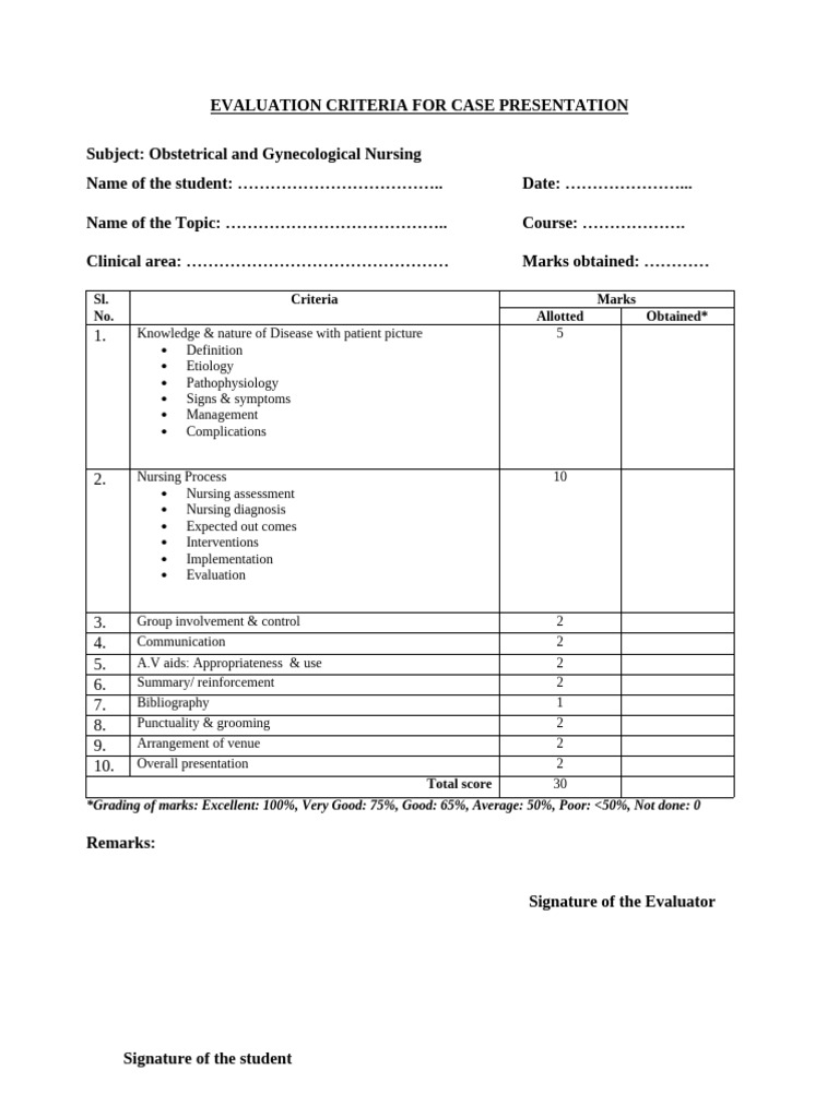Case Presentation Evaluation Criteria | PDF