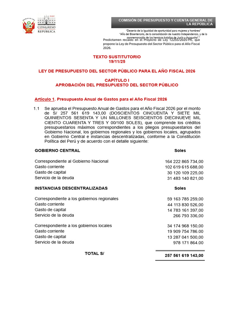 Predictamen PL 12255 - Presupuesto - 19.11.25 - Texto Final | PDF | Presupuesto | Presupuesto ...