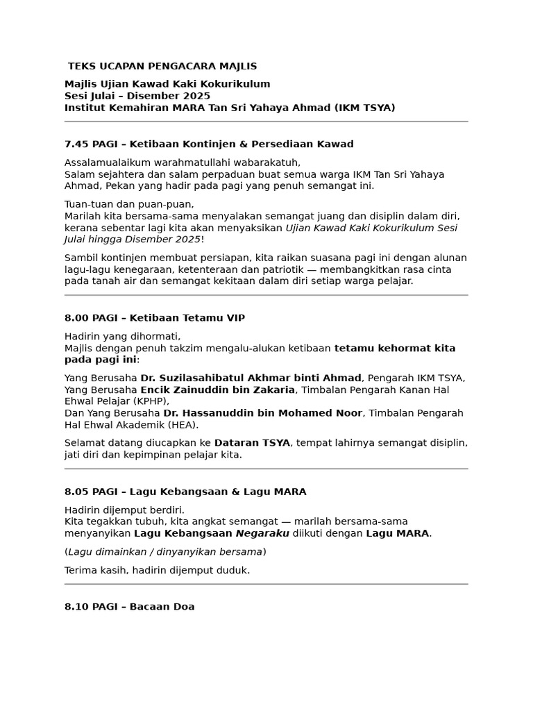 Ujian Kawad Kaki IKM TSYA 2025 | PDF