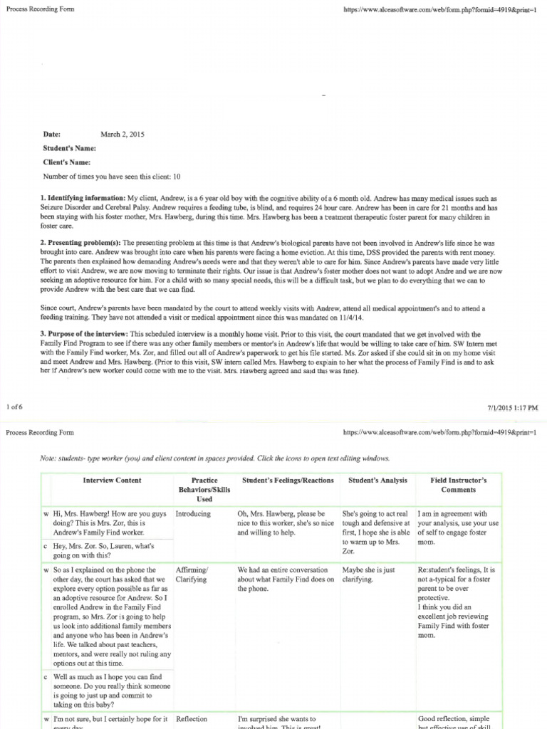 Sample Process Recording | PDF
