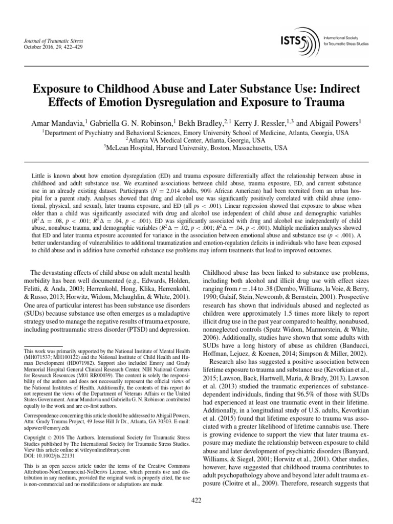 Journal of Traumatic Stress - 2016 - Mandavia - Exposure To Childhood ...