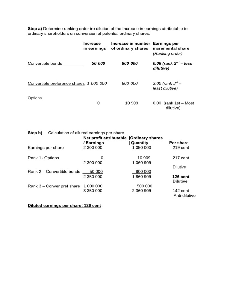 Class Notes - Diluted Earnings Per Share - Calculation Template Based ...