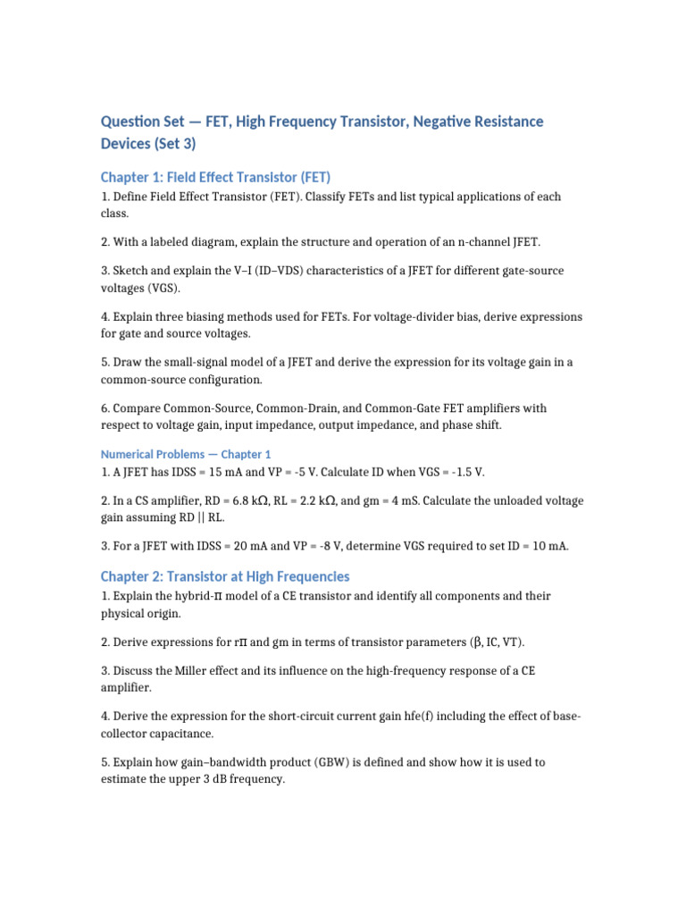 FETs, High-Frequency Transistors & Negative Resistance | PDF | Field ...