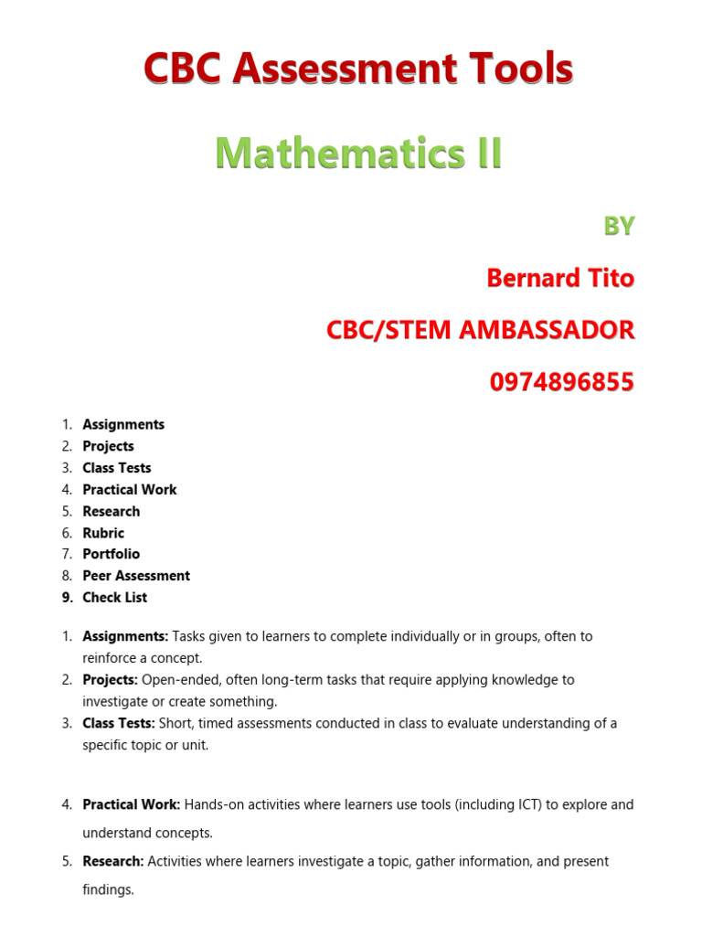 CBC Assessment Tools Mathematics II | PDF | Decimal | Arithmetic
