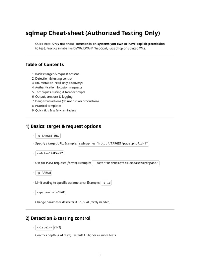 Sqlmap Cheatsheet Authorized Cheatsheet | PDF | Http Cookie | Computing