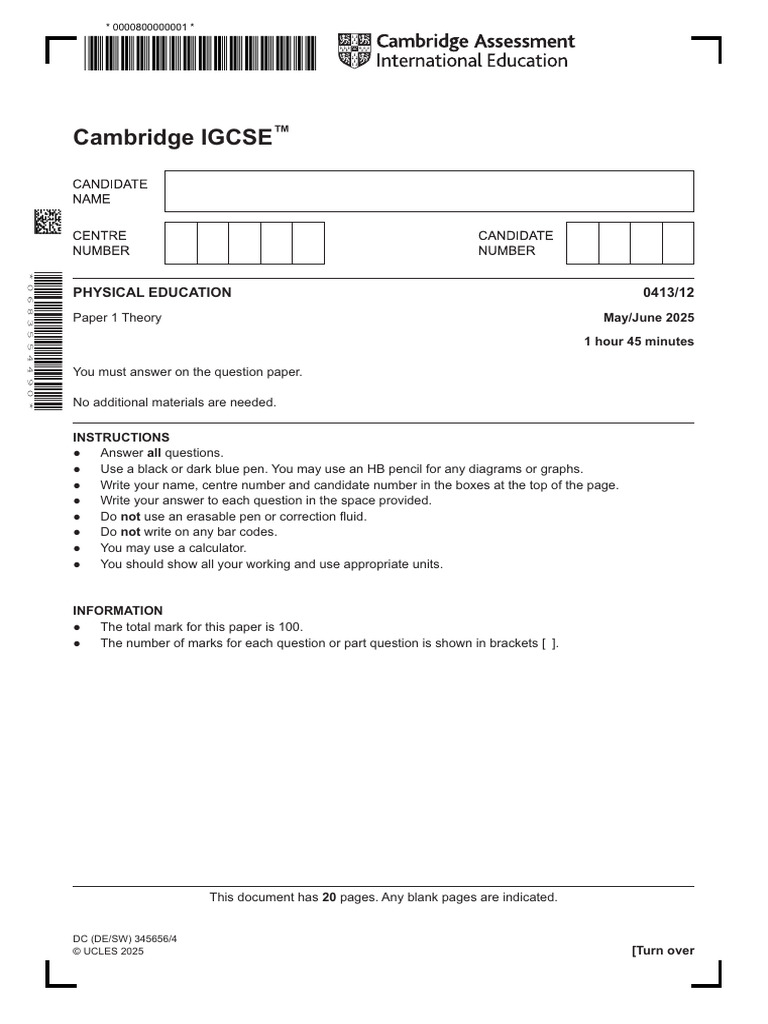 Cambridge IGCSE: Physical Education 0413/12 | PDF | Strength Training