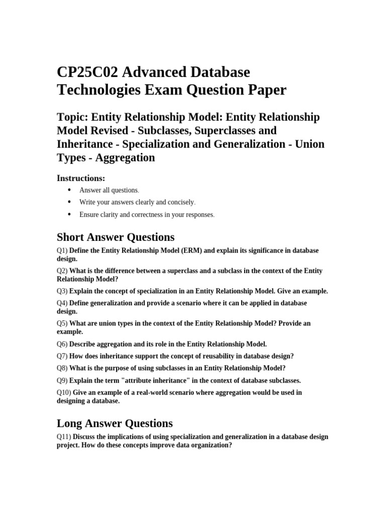 Quiz Worksheet Generator-Advanced Database Technologies - Entity ...