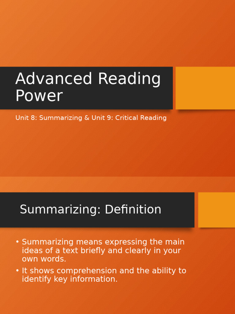 Summarizing and Critical Reading Skills | PDF