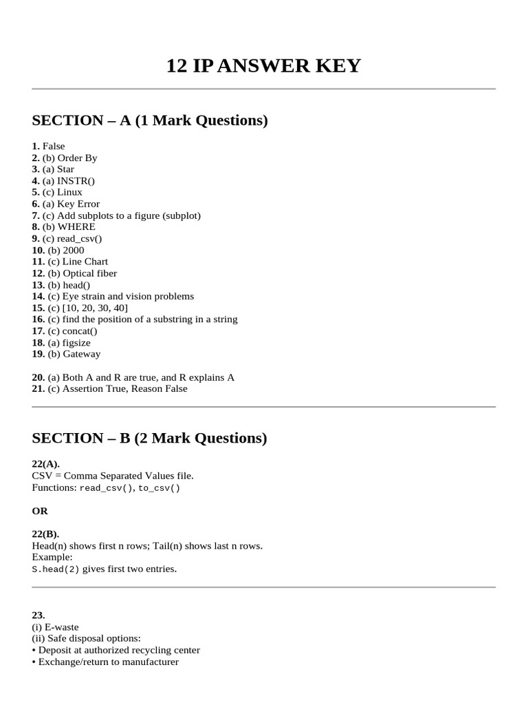 IP Answer Key for Computer Science | PDF | Comma Separated Values ...