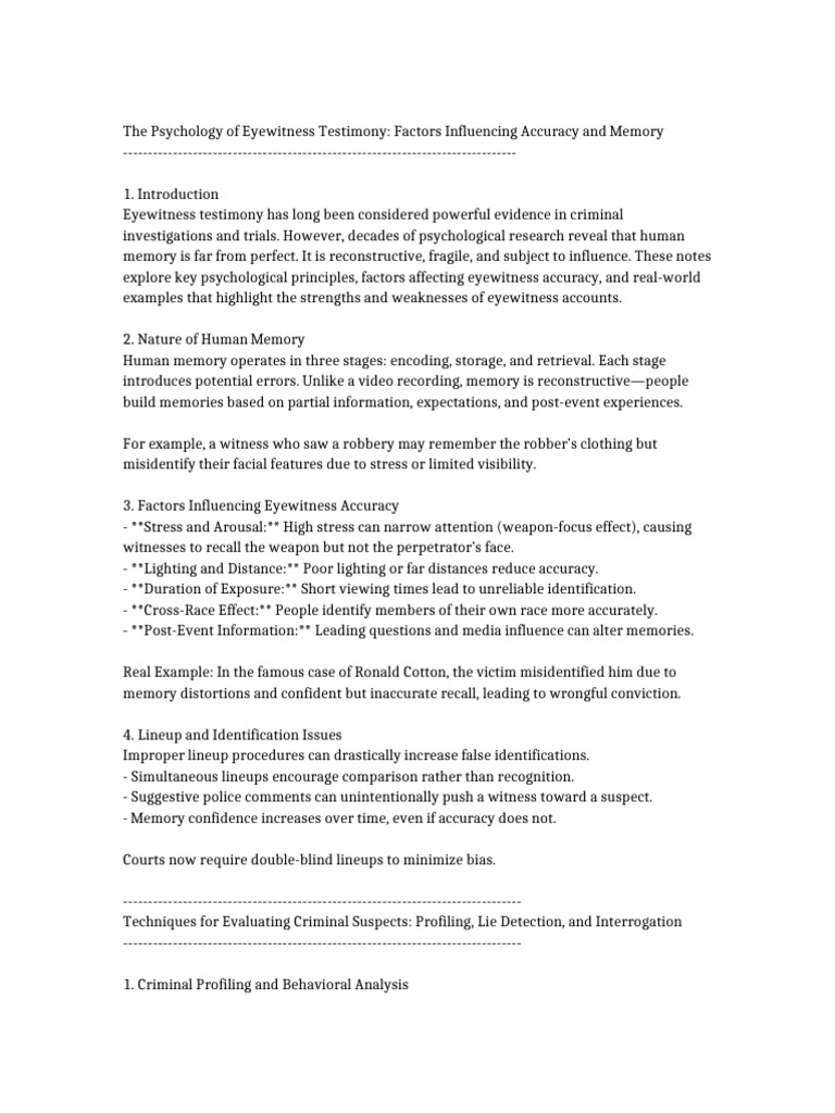 Eyewitness Testimony and Memory Accuracy | PDF | Psychopathy ...