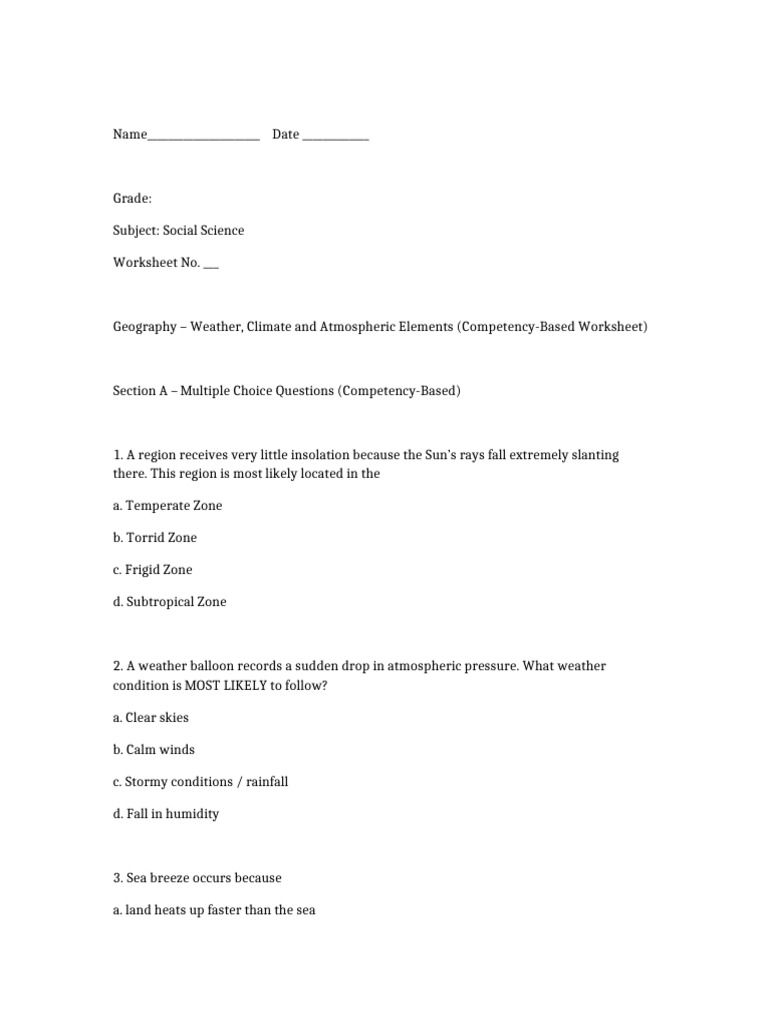 Weather Climate Worksheet | PDF | Humidity | Water Vapor