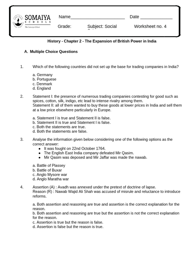 Expansion of British Power - WS | PDF