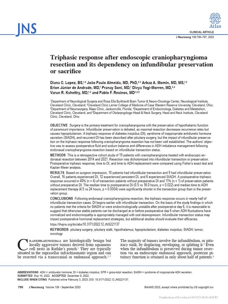 Infundibular Impact on Craniopharyngioma Resection | PDF | Endocrine ...