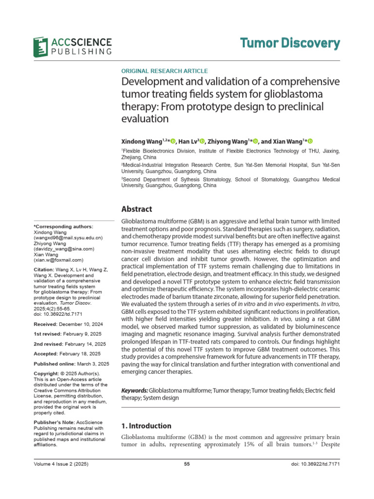 Development and Validation of A Comprehensive Tumor Treating Fields ...