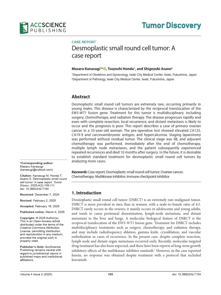 Desmoplastic Small Round Cell Tumor: A Case Report | PDF | Ovarian ...
