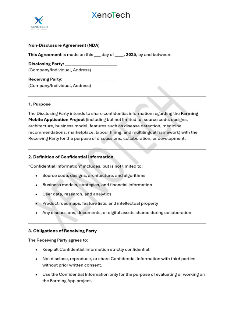 Eno Ech: Non-Disclosure Agreement (NDA) This Agreement, 2025 Disclosing ...