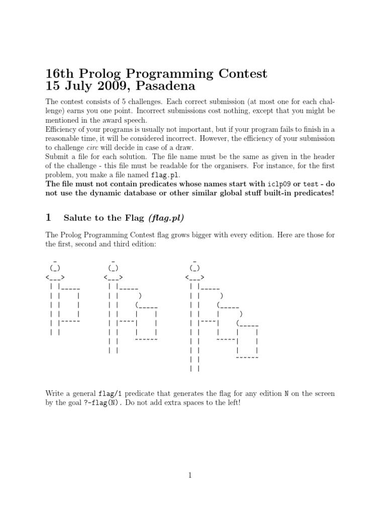 16th Prolog Programming Contest 15 July 2009, Pasadena: Salute To The ...