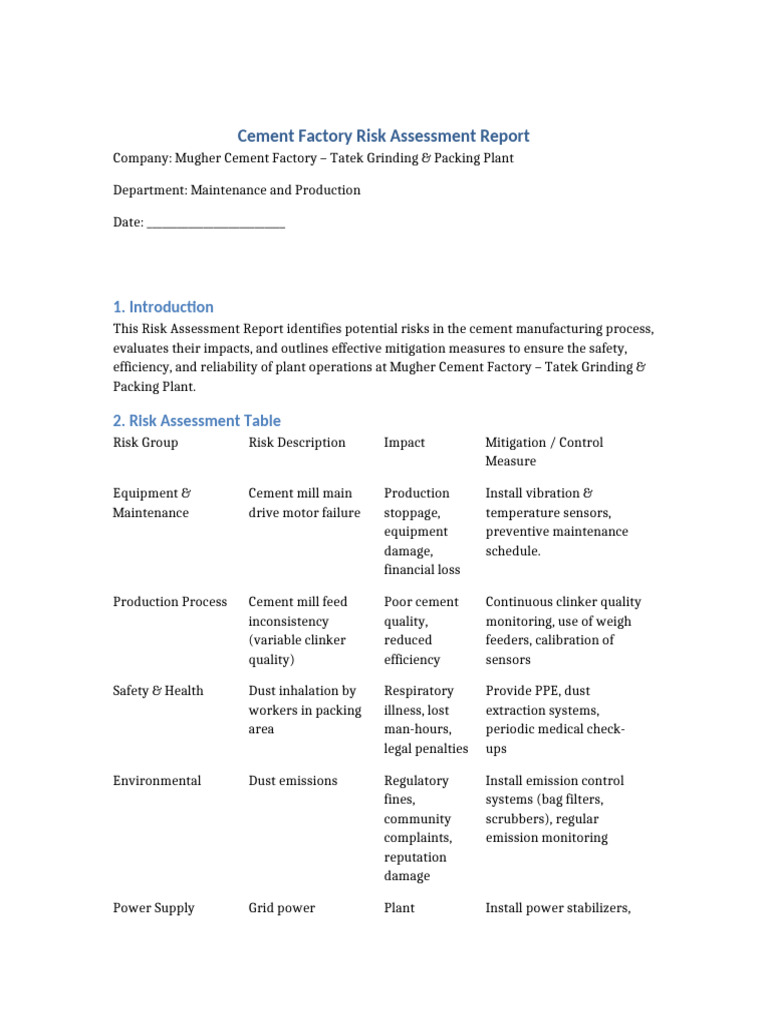 Cement Factory Risk Assessment Guide | PDF | Cement | Climate Change ...