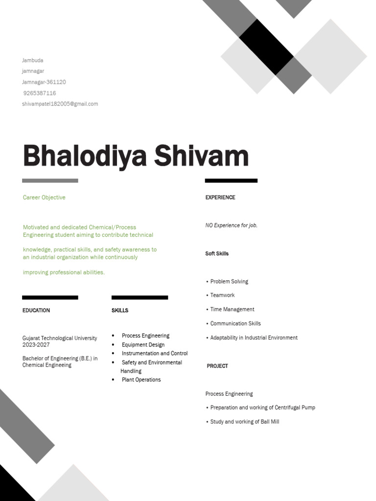 Bhalodiya Shivam: Jambuda Jamnagar Jamnagar-361120 9265387116 | PDF