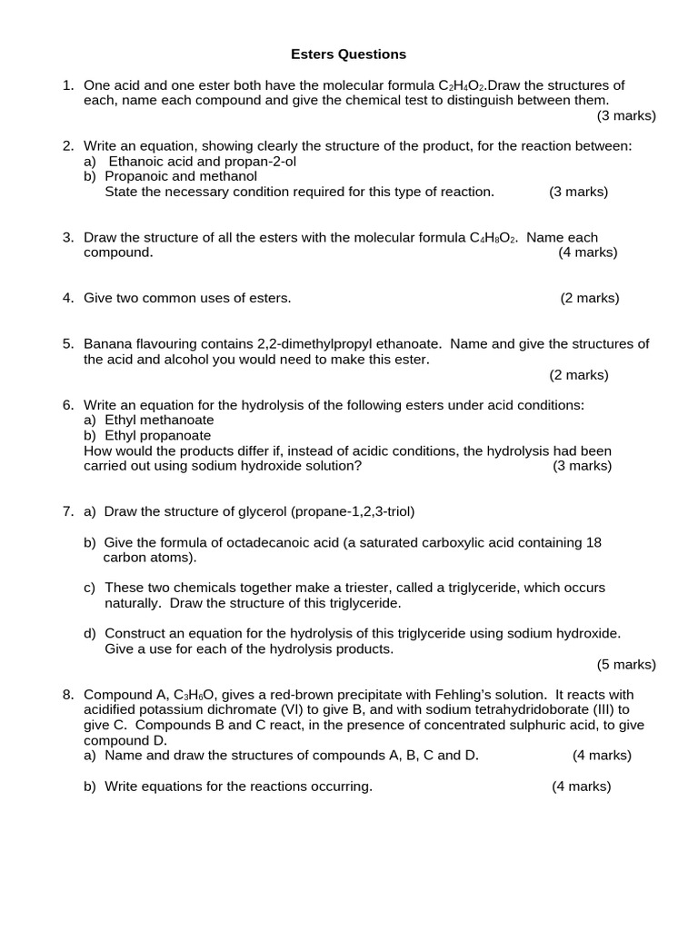 A2 Chemistry Homework Esters | PDF