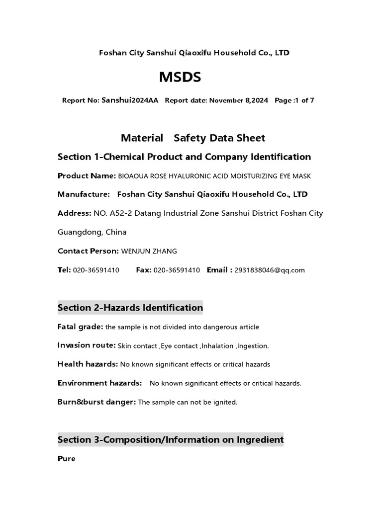 No - Bqy93356-Msds 20251027152829 | PDF | Water | Oxide
