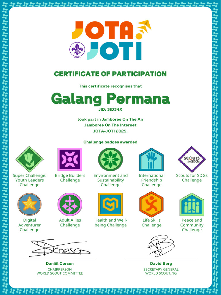 JOTA-JOTI 2025 Participation Certificate | PDF