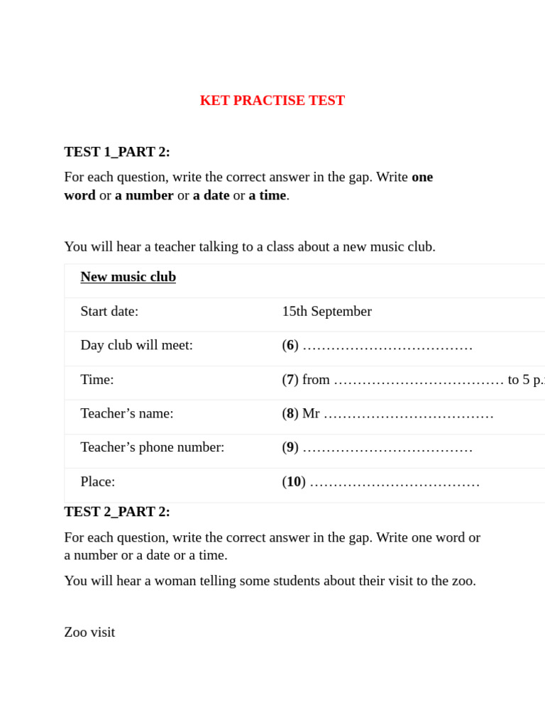 Ket Practise Test | PDF