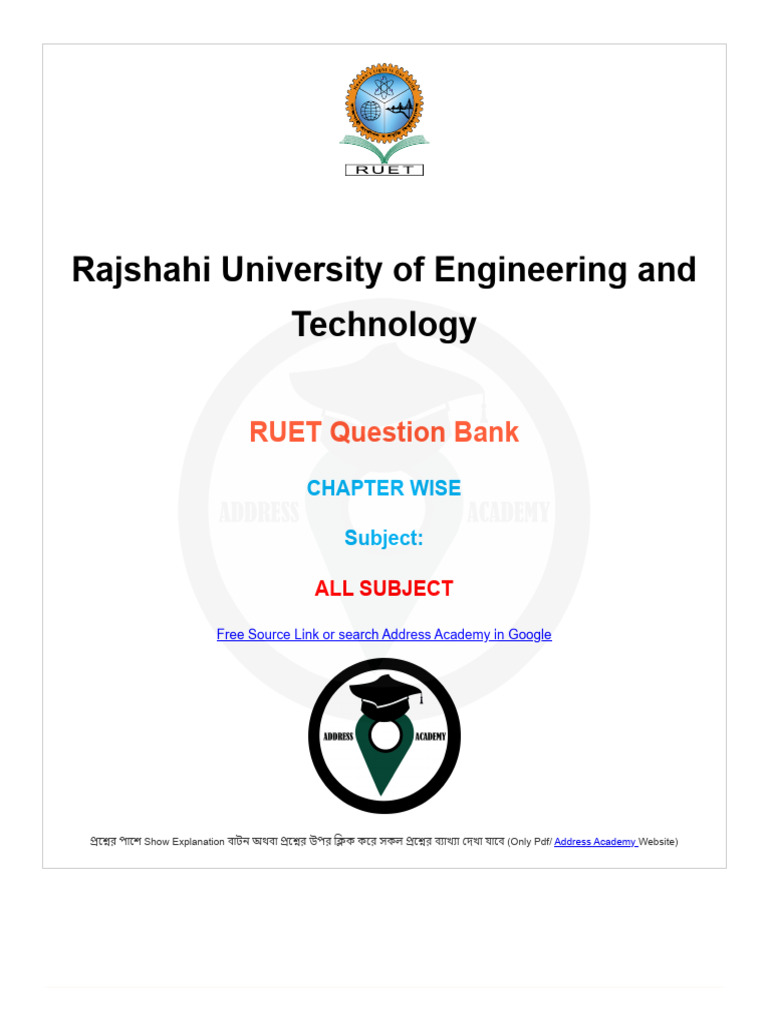 RUET Question Bank (Adress Academy - Com) (v.1.0) | PDF
