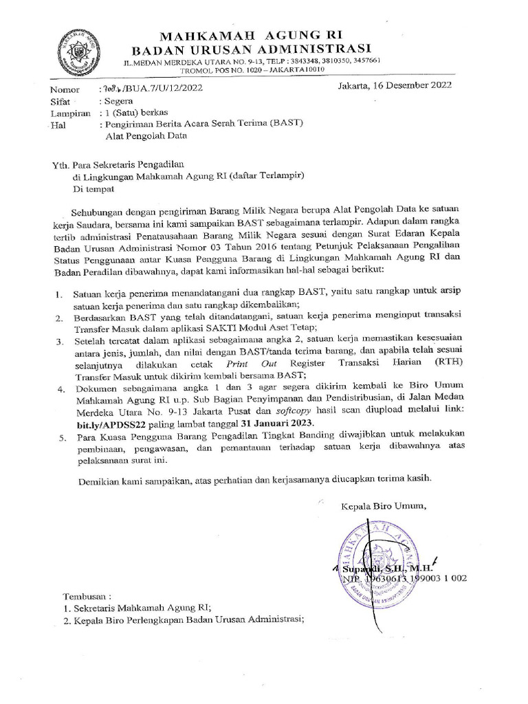 Surat Pengantar BAST Scanner 2023 Opt | PDF