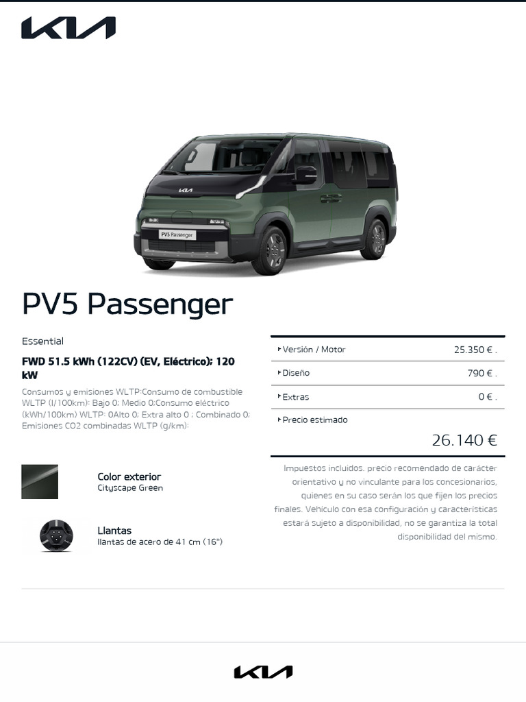 Kia Configurator PV5 Passenger Essential 20251115 | PDF | Vehículo de ...