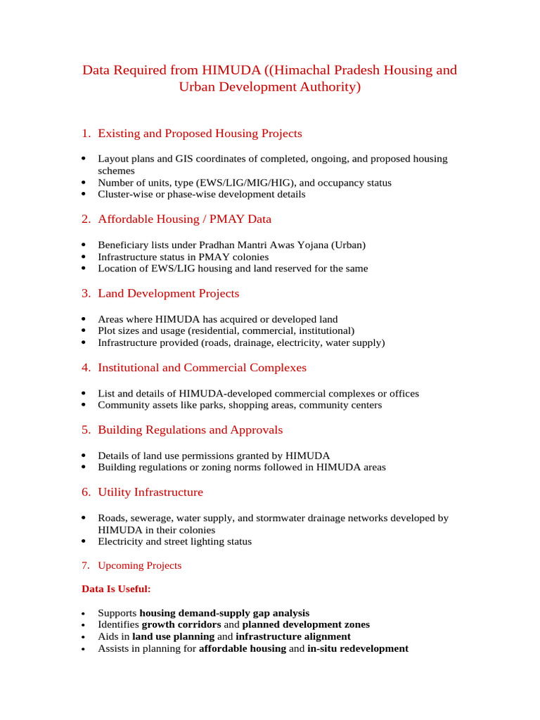 HIMUDA Housing Project Data Requirements | PDF