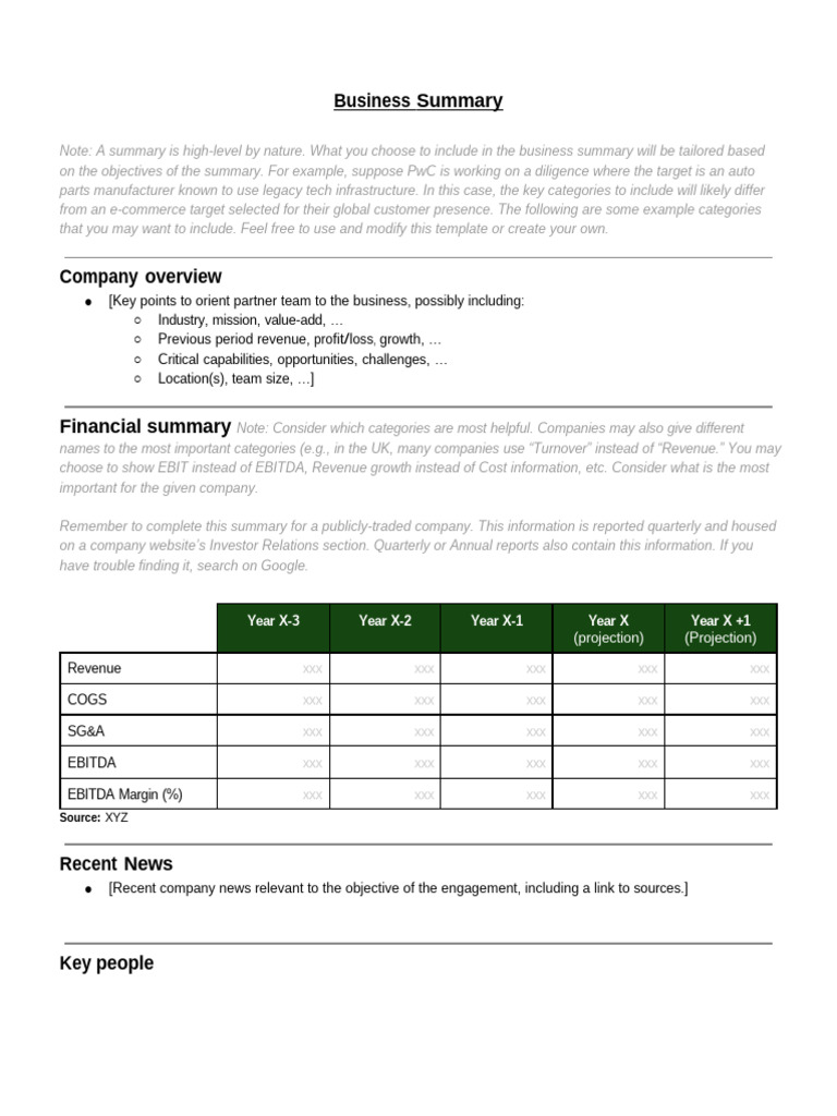 PWC Task 1 - Resource - Business Summary Template | PDF | Business ...