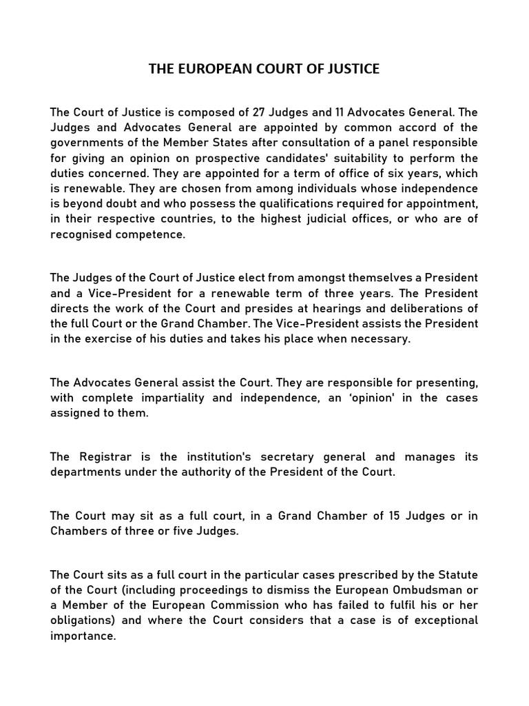 Overview of the European Court of Justice | PDF | European Court Of ...