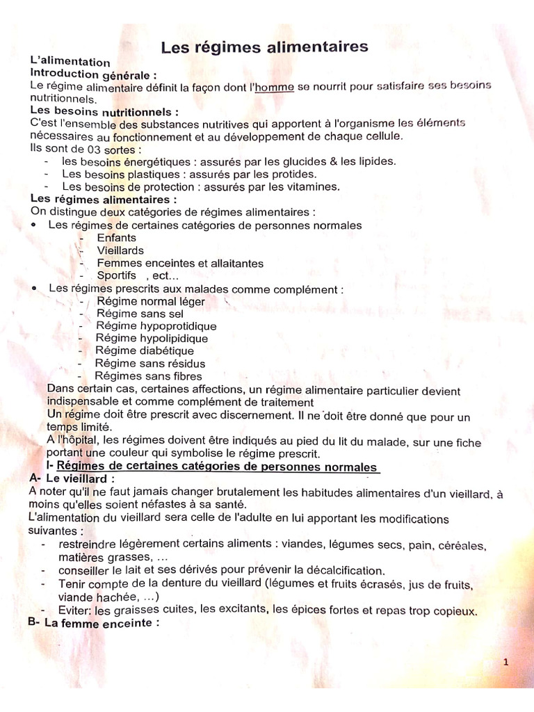 Regime Alimentaire Cours | PDF