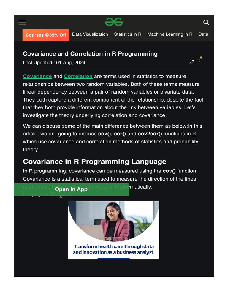 Covariance and Correlation in R Programming - GeeksforGeeks | PDF ...