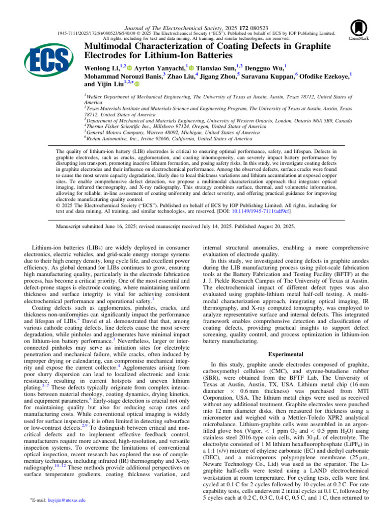 Coating Defects in Lithium-Ion Battery Electrodes | PDF | Lithium Ion ...