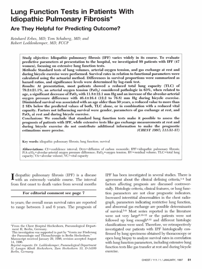 Lung Function Tests in Patients With Idiopathic Pulmonary Fibrosis ...