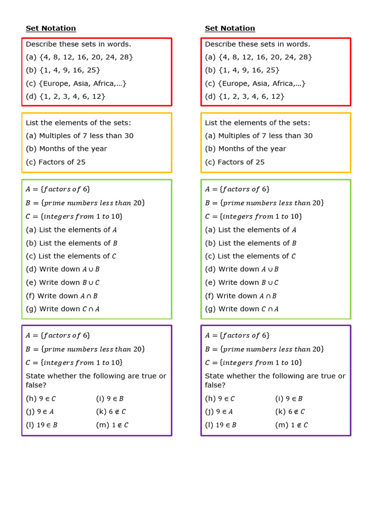 Understanding Set Notation and Elements | PDF