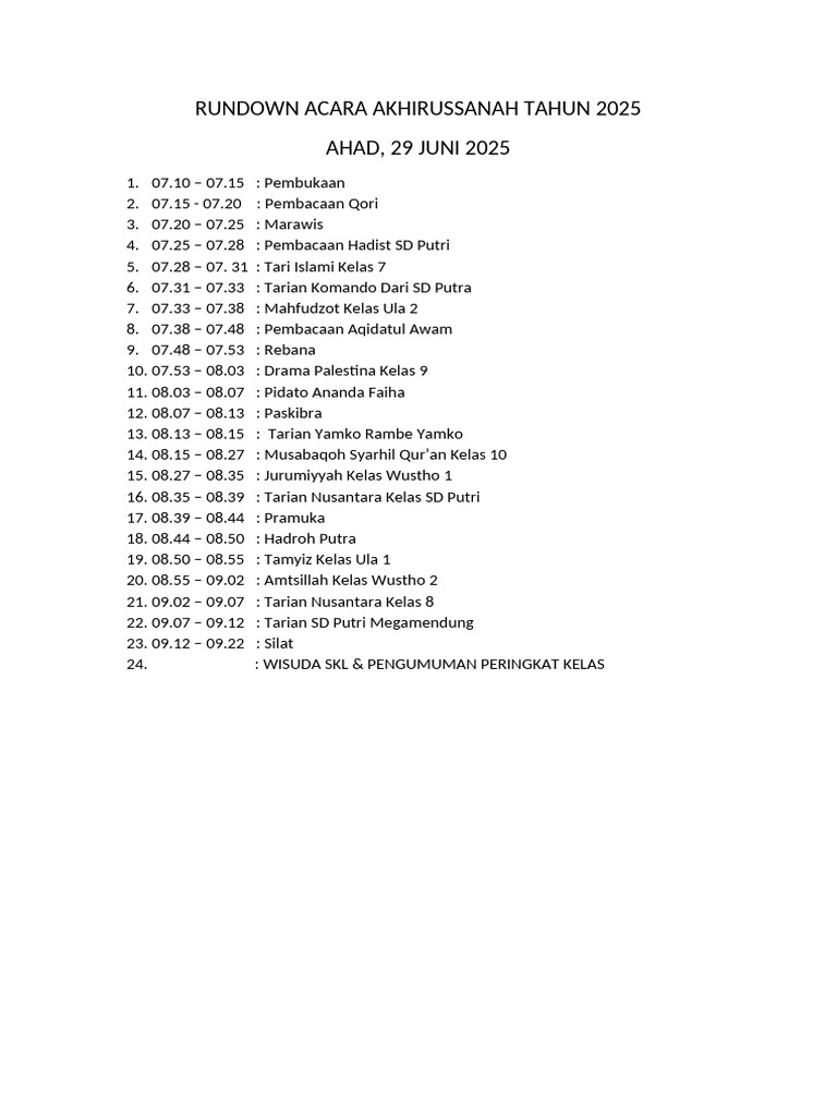 Run Down Acara Akhirussanah 2025 | PDF