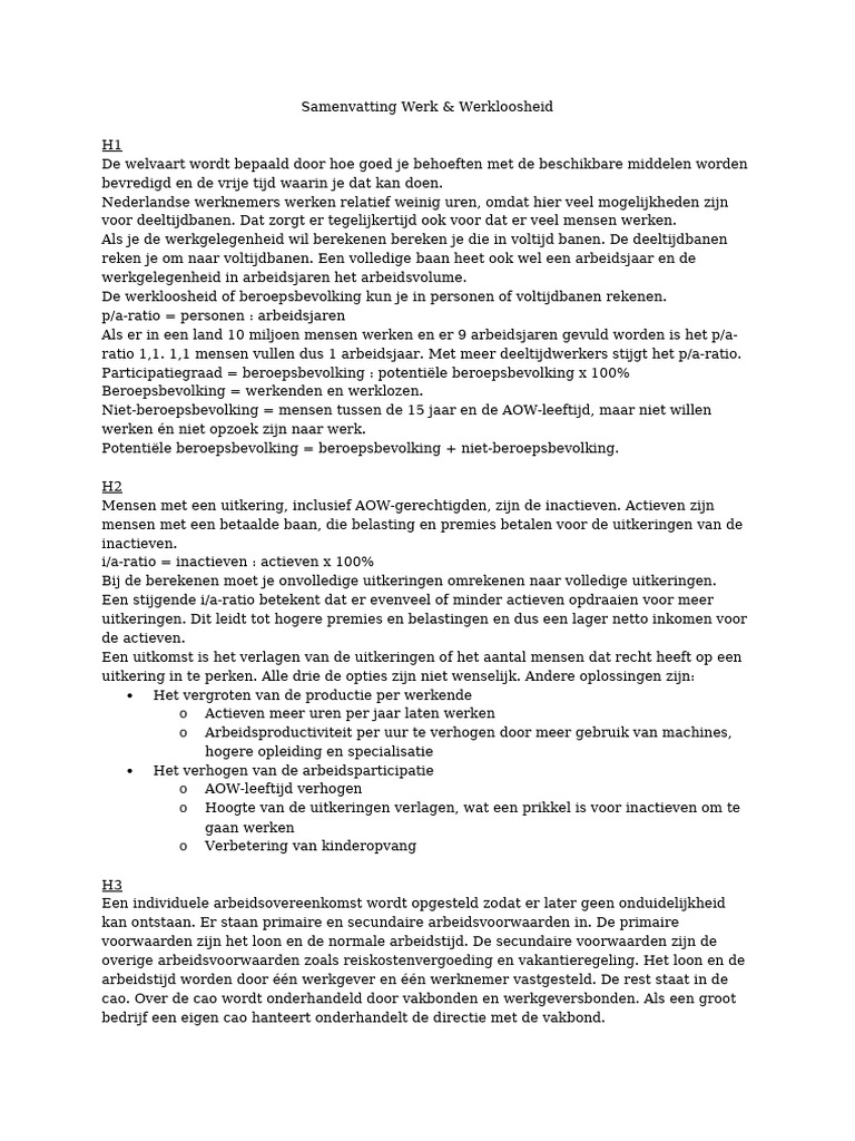 5a59f6666ca92 Samenvatting Werk Werkloosheid | PDF