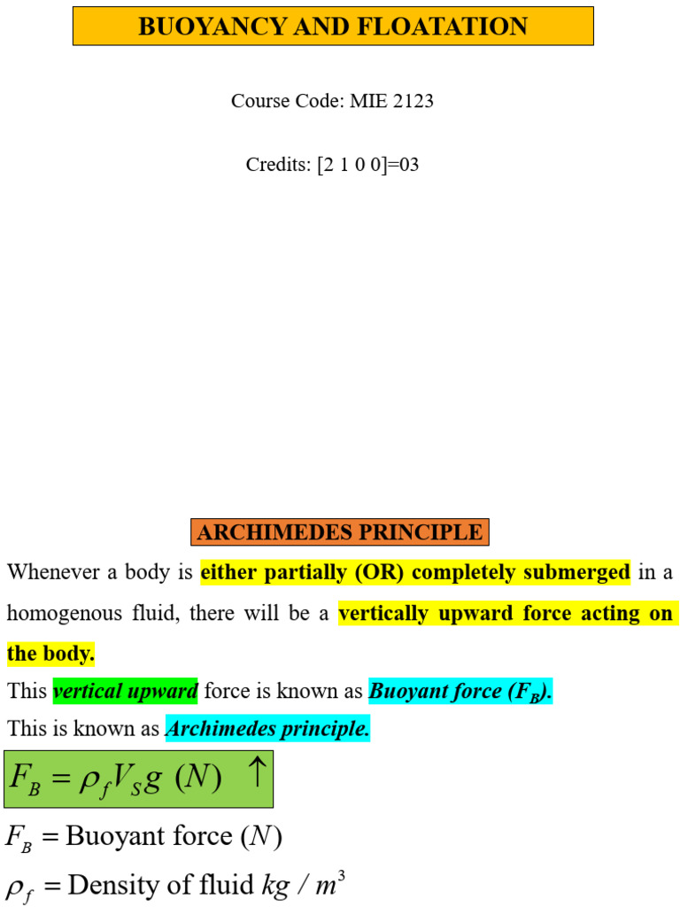 Understanding Buoyancy and Floatation Principles | PDF | Buoyancy ...