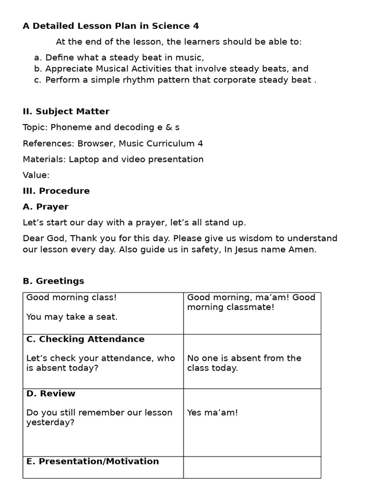Science 4 Lesson Plan: Weather & Music | PDF | Sky | Rain