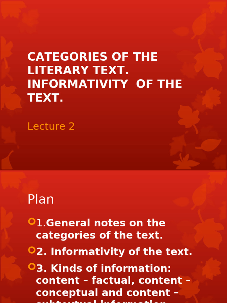Categories of The Literary Text | PDF | Information | Liberal Arts ...