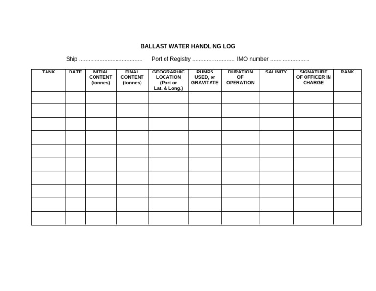 Ballast Water Handling Log Template | PDF