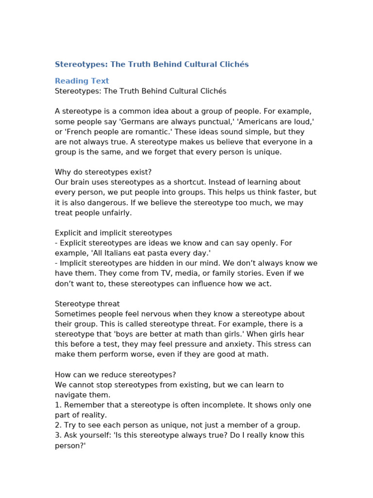 Stereotypes StudentWorksheet Extended | PDF | Stereotypes | Psychology