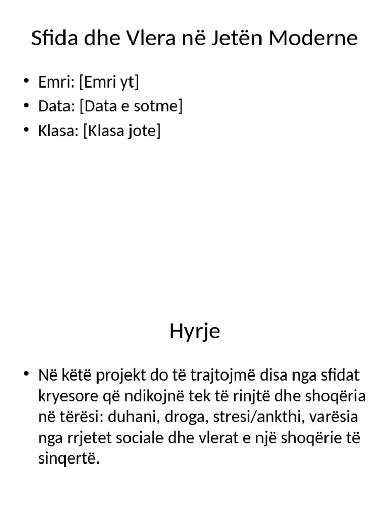 Projekt Sfida Dhe Vlera | PDF